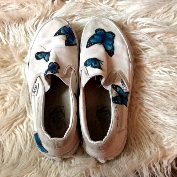 Vans | Shoes | White Vans With Custom Butterflies | Poshmark